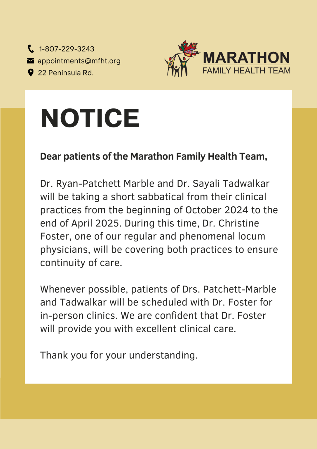 Notice: Dr. Ryan Patchett-Marble & Dr. Sayali Tadwalkar Take Short ...